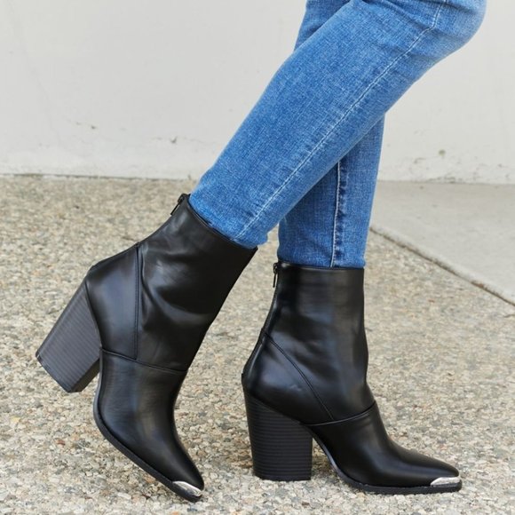 Qupid | Shoes | Qupid Shiny Silver Toe Detail Faux Leather Booties ...